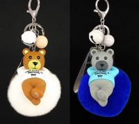 China New Acrylic Cute Bear Keychain , 19cm 65g Pendant Real Rabbit Fur Ball Keychain for sale