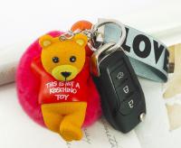 China New Acrylic Cute Bear Keychain , 19cm 65g Pendant Real Rabbit Fur Ball Keychain for sale