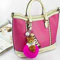 China New Acrylic Cute Bear Keychain , 19cm 65g Pendant Real Rabbit Fur Ball Keychain for sale