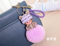 China Real Rabbit Fur Ball Keychain , Pacifier Doll Pu Rope Key Ring Pendant for sale