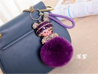 China Real Rabbit Fur Ball Keychain , Pacifier Doll Pu Rope Key Ring Pendant for sale