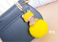 China Real Rabbit Fur Ball Keychain , Pacifier Doll Pu Rope Key Ring Pendant for sale