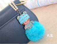 China Real Rabbit Fur Ball Keychain , Pacifier Doll Pu Rope Key Ring Pendant for sale