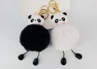 China Pu cartoon panda style artificial imitation rex rabbit fur ball key ring pendant for sale