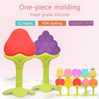 China 12 Styles Baby Teething Toys Molar Stick Fruit Silicone Bite Tested By FDA for sale