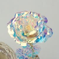 China 27cm 8.5 Cm Rose Head Colorful Eternal Rose Flower With Bear Box 24K Gold Foil for sale