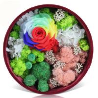 China Round Leather 23cm Eternal Rose Flower Last Forever Rose In Glass Gift Box for sale