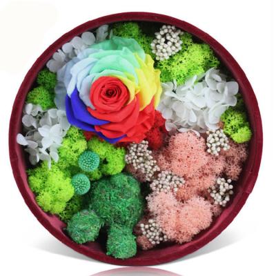 China Round Leather 23cm Eternal Rose Flower Last Forever Rose In Glass Gift Box for sale