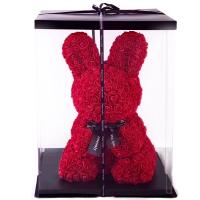 China 45cm Small White Rabbit Pe Eternal Rose Flower Hand Stick Bunny Chinese Valentine Day Gift for sale