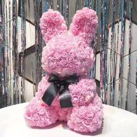 China 45cm Small White Rabbit Pe Eternal Rose Flower Hand Stick Bunny Chinese Valentine Day Gift for sale