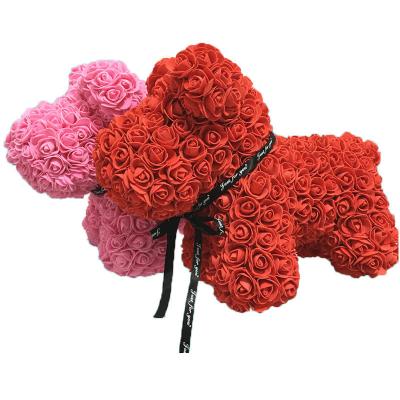 China 35 Cm PE Eternal Rose Flower Hug Dog , Foam Puppy Eternal Rose Dog Durable for sale