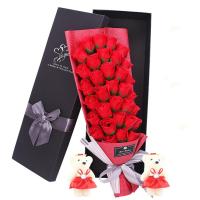 China Red Color 33 Flowers Soap Rose Bouquet To Send 2 Teddy Bear For Free Gift Box for sale