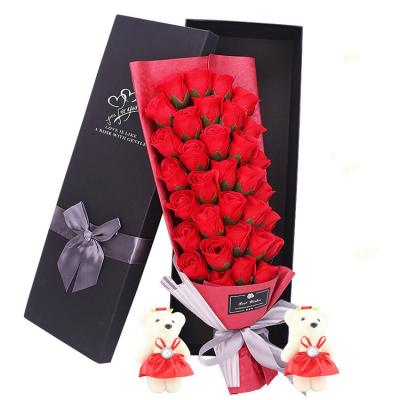 China Red Color 33 Flowers Soap Rose Bouquet To Send 2 Teddy Bear For Free Gift Box for sale