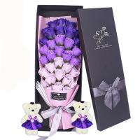 China Red Color 33 Flowers Soap Rose Bouquet To Send 2 Teddy Bear For Free Gift Box for sale