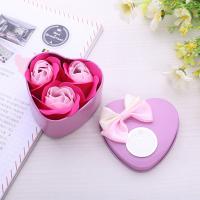 China Three Heart Shaped Iron Box Soap Rose Bouquet For Girlfriend On Valentine Day for sale
