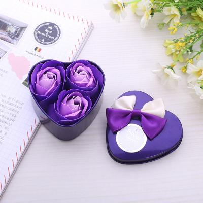 China Three Heart Shaped Iron Box Soap Rose Bouquet For Girlfriend On Valentine Day for sale