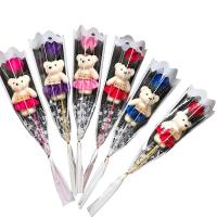 China Ice Cream Bear Single Rose Soap Flower Cartoon Bear Bouquet Company Event Gift for sale