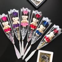 China Ice Cream Bear Single Rose Soap Flower Cartoon Bear Bouquet Company Event Gift for sale