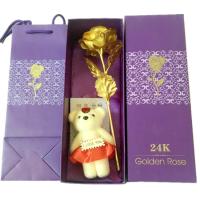 China 27 Cm 8.5 Cm Rose Head Colorful 24k Gold Foil Rose With Bear Box For Decoration for sale