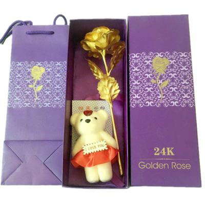 China 27 Cm 8.5 Cm Rose Head Colorful 24k Gold Foil Rose With Bear Box For Decoration for sale