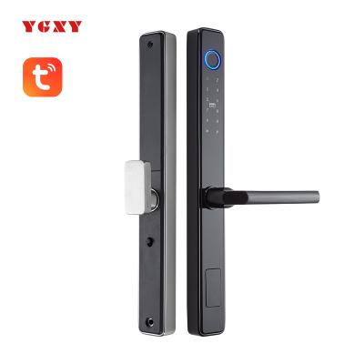 China Tuya European Standard Smart Lock Outdoor Waterproof Fingerprint Lock Narrow Frame Door Aluminium Alloy Door Lock for sale