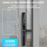 China Short Handle Steel European Standard Smart Lock Outdoor Waterproof Fingerprint Lock Narrow Frame Door Aluminium Alloy Door Lock for sale