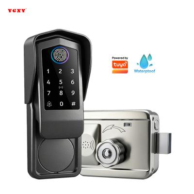 China Yagu IP65 Waterproof Fingerprint Smart Lock With Mechanical Key for Apartment Front Door Keyless Entry Outdoor Gate Lock for sale