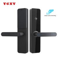 China YAGU Steel Keyless Electronic Door Lock Hotel Card Key Lock System RFID Hotel Card Reader Door Lock with Key and Card for sale