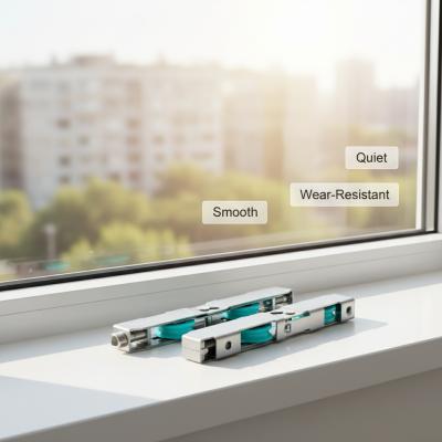 China Stainless Steel Sliding Window Roller 15mm Noiseless Double Green Plastic Wheel for sale