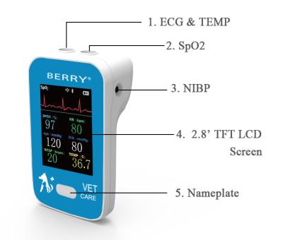 China Veterinary Patient Monitor 6 Parameter ECG NIBP SPO2 2.4 TFT Bluetooth for sale