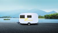 China 2 Person Small Caravan With Bathroom Outdoor Kitchen Decks TV Surveillance Business for sale