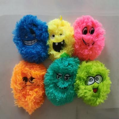 China 24'' Diameter Inflatable Funny Face Furry Ball With Eyes Polyester Outer Skin for Fun for sale