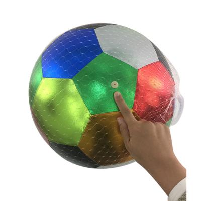 China OEM ODM Accepted 25cm Kids Shiny Pvc Inflatable Plush Fabric Covered Toy Soccer Balls for sale