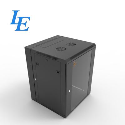 China 6U 9U 12U 15U 18U RAL9004 Black Swing Out Double Section Wall Mount Cabinet Server Rack Enclosure 600 Mm Glass Door for sale
