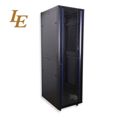 China 19 inch 18U-42U Floor Standing Rack Cabinets Network Solutions 2 Sections Side Panels With Decorative Strips On Glass Door for sale