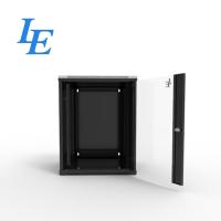 China 19 Inches Standard 6U 9U 600x550mm 600x600mm Dual Section Hinge Type RAL9004 Black Wall Mounted Enclosure Cabinet With Tempered Glass Front Door And Removable Side Panels for sale