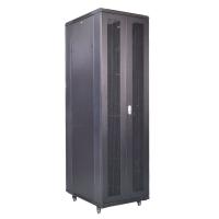 China 19 Inch 42U 600x800mm Dual Open Vented Data Center Server Racks With Handle Locks RAL9004 Black Server Cabinets Arc Shaped Front Door for sale