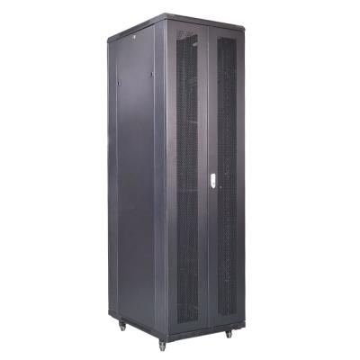 China 19 Inch 42U 600x800mm Dual Open Vented Data Center Server Racks With Handle Locks RAL9004 Black Server Cabinets Arc Shaped Front Door for sale