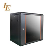 China 19 Inch Wall Mounted Rack Enclosure RAL9005 Black RAL9004 Black 4U 6U 9U 12U Metal Cabinet 600mm Width 450mm/600mm Depth Red/Orange/Blue Decorative Strips on Glass Front Door Disassembled Packing for sale