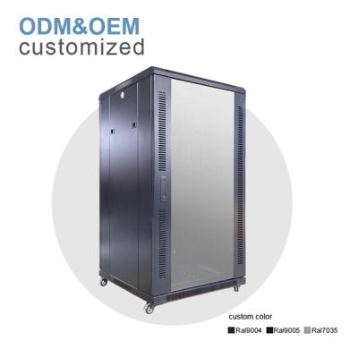 China Floor Standing Server Rack 22U Tempered Glass Door 19Inch Network Cabinet Data Center for sale