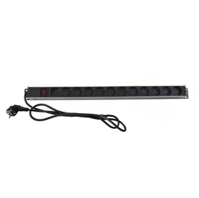 China Vertical Aluminum PDU 12ways EU/Schuko PDU Black 19Inch Horizontal 6ways 8outlets Schuko Germany Type Power Distribution Unit IT Network Cabinet Smart Socket PDU with Switch 3x1.5mm² 2M Long for sale