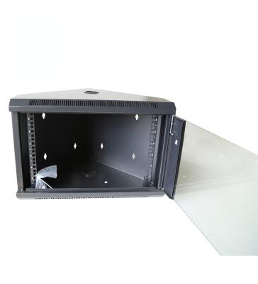 China Wall Mount Server Rack Custom 19 Inch 18U Single Section SPCC Cold Rolled Steel L Shaped 600mm Tempered Glass Door Fan Stock for sale