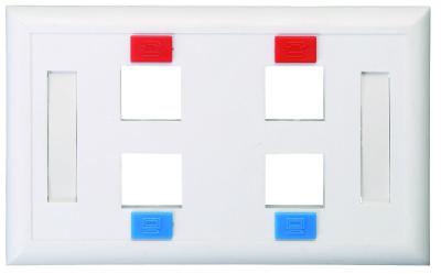 China 4 Port Cat6 Wall Socket Faceplate 114x70mm with UL94V-0 Fire-Retardant ABS/PC Material for Gigabit Ethernet for sale