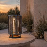 China Solar Garden Floor Lamp with Woven Shade for Patio and Resort Projects for sale