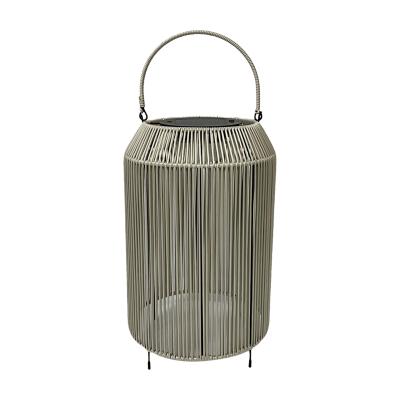 China Tall Vertical-Strand Shade Solar Garden Table Lantern with Muted Grey-Beige Natural Tone for Ambient Accent Light for sale