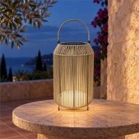 China Tall Vertical-Strand Shade Solar Garden Table Lantern with Muted Grey-Beige Natural Tone for Ambient Accent Light for sale