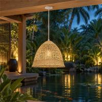 China Low Voltage Garden Pendant Light with Open Bell Woven Shade Design for Decorative Outdoor Lighting for sale