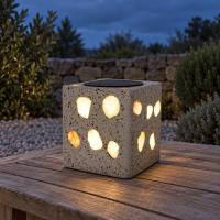 China Marble Cube Solar Table Lamp with Irregular Cutout Glow Pattern and Cable-Free Decorative Placement for Garden and Patio for sale