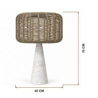 China Furniture-Scale Solar Garden Floor Lamp with Woven Drum Shade and Speckled Pedestal Solar Floor Light for sale