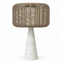 China Furniture-Scale Solar Garden Floor Lamp with Woven Drum Shade and Speckled Pedestal Solar Floor Light for sale